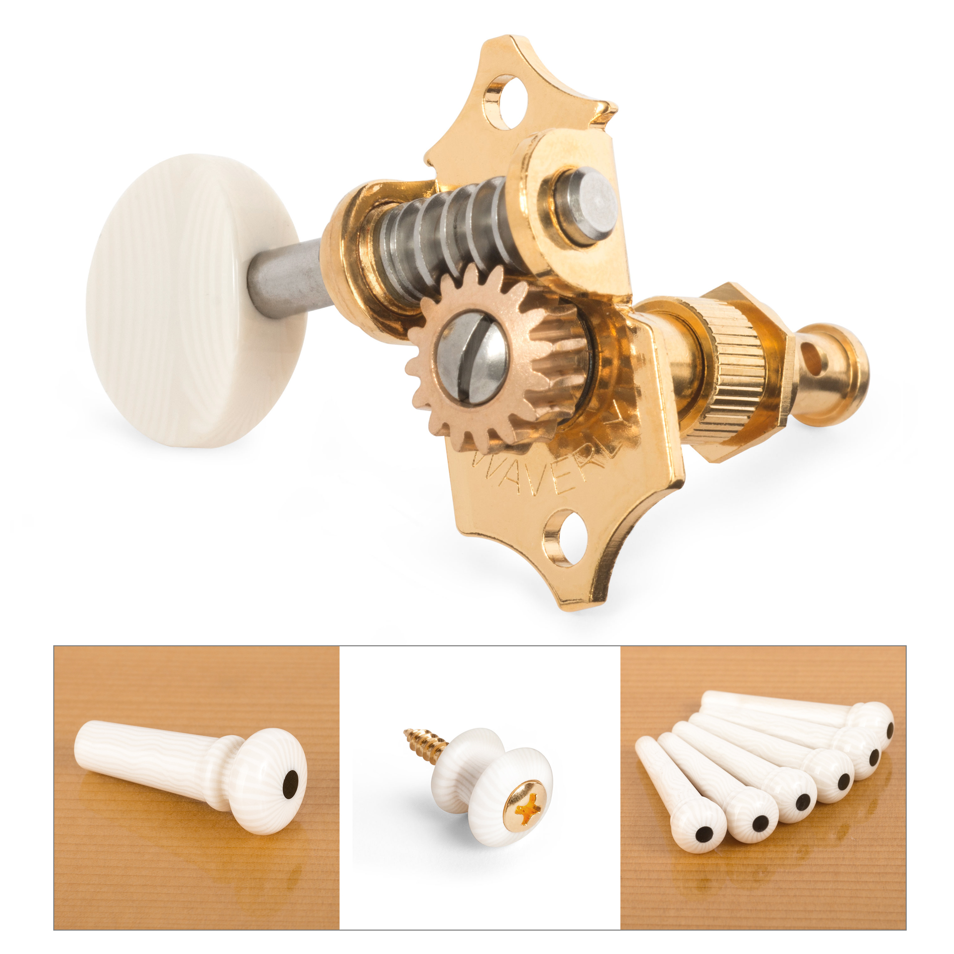 Waverly Guitar Tuners with Ivoroid Knobs for Solid Pegheads - StewMac