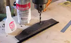 Installing side dots with the help of plywood scraps - StewMac