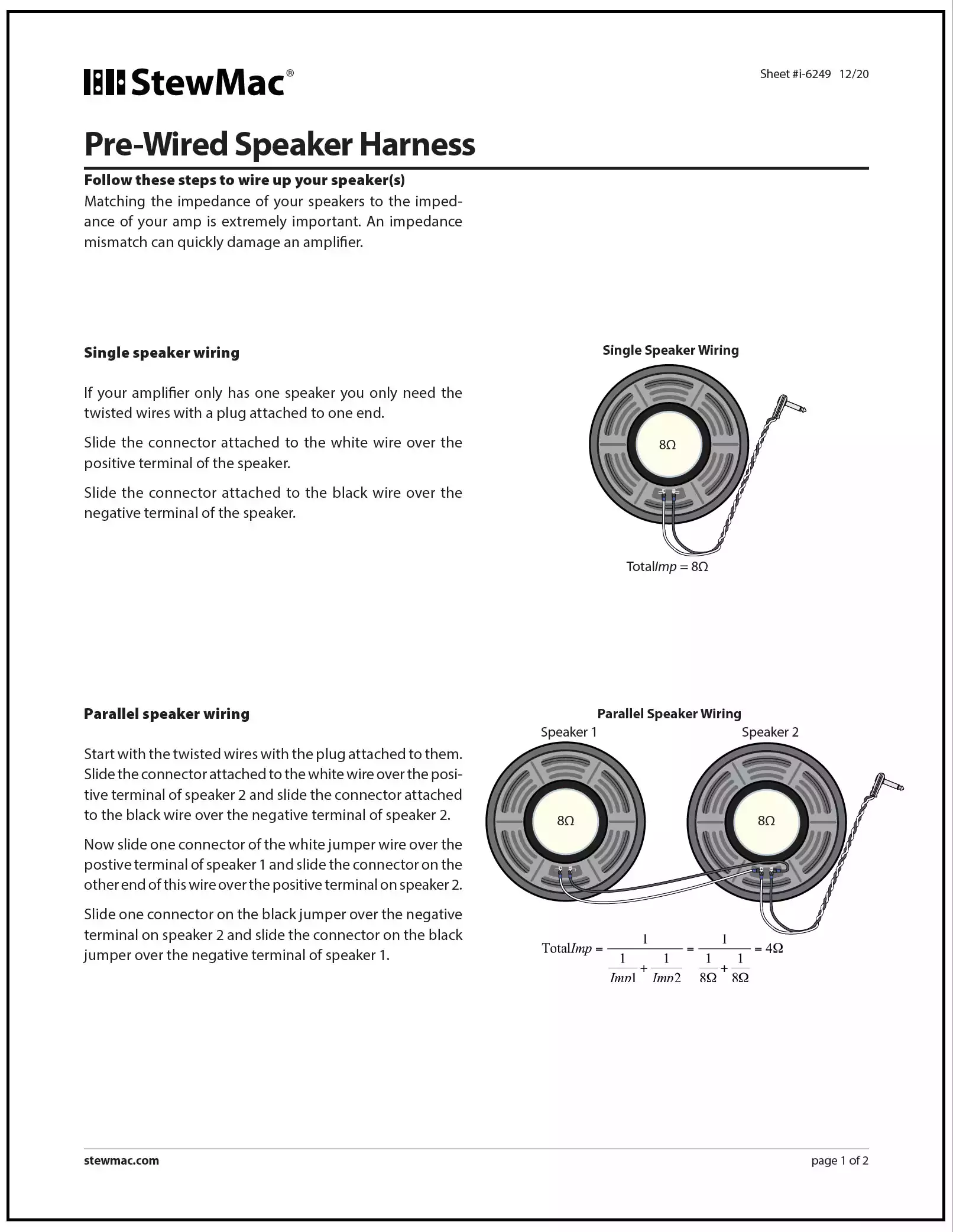 Pre-Wired Speaker Harness Instructions - StewMac