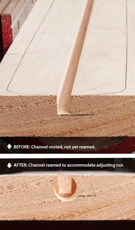 Reaming a truss rod channel to fit a Low Profile Truss Rod - StewMac